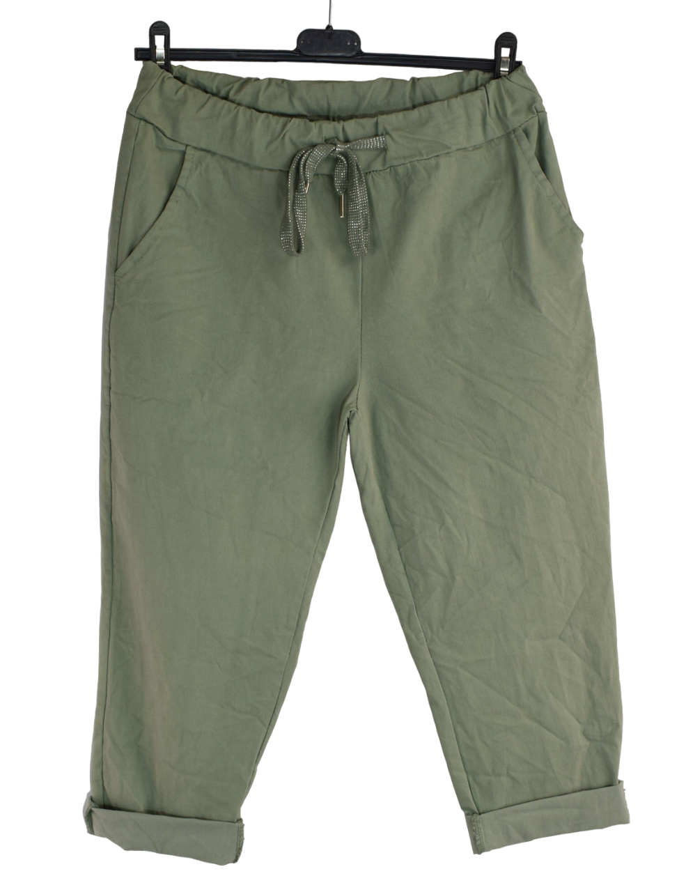 Stretch 3/4 Creased Magic Trousers for Women One Size Comfortable with ...