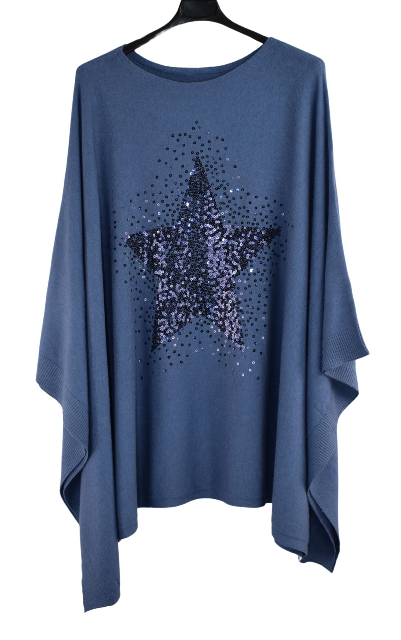 Women's Italian Lagenlook Sequin Star Throw-over Poncho for Autumn Win ...