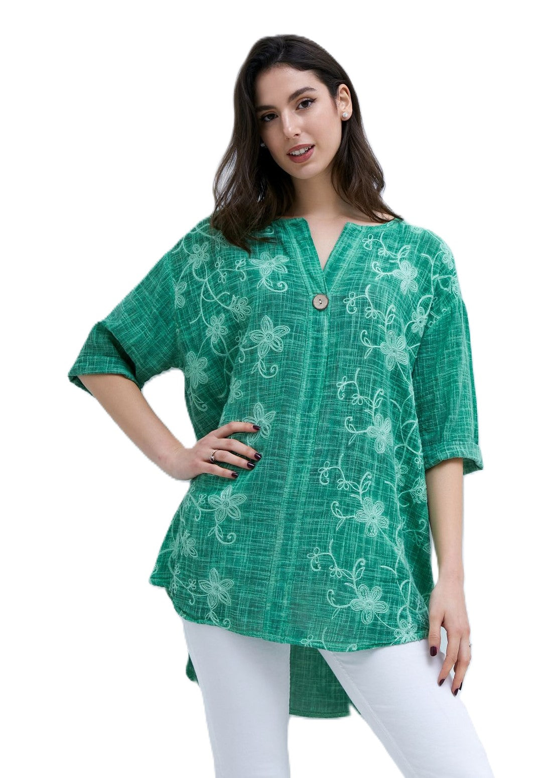 Ladies Italian Lagenlook Cotton Embroidered Lightweight Summer Tunic T ...